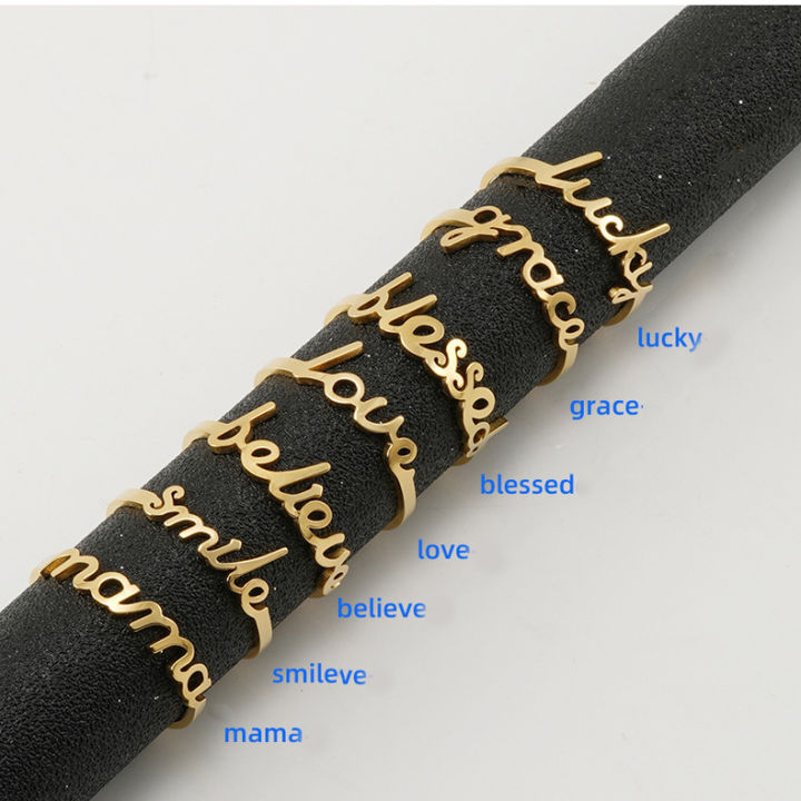 Simple Hollow Letter Ring Opening Adjustable Alphabet Ring For men ...
