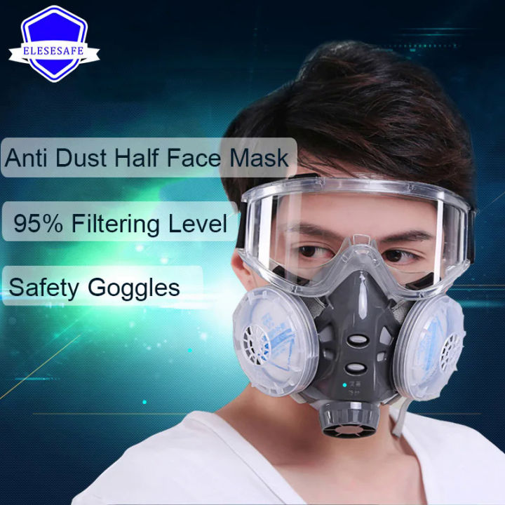 New anti dust mask full face respirator dual 4-layer filters safety ...