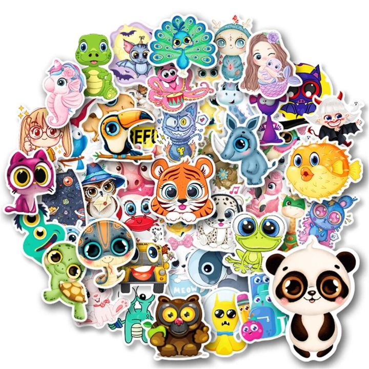 10/30/50PCS Cute Animals Big Eyes Stickers Small Fresh Cartoon ...