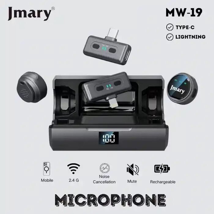 Jmary MW-19 Dual Wireless Microphone for Type-C & lightning magnet clip ...