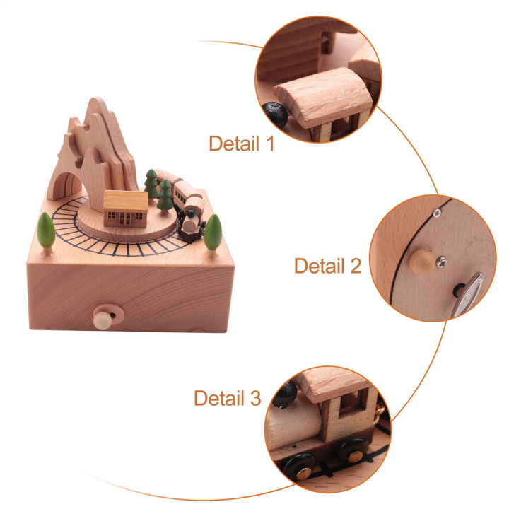 Wooden Musical Box Featuring Mountain Tunnel With Small Moving Magnetic ...