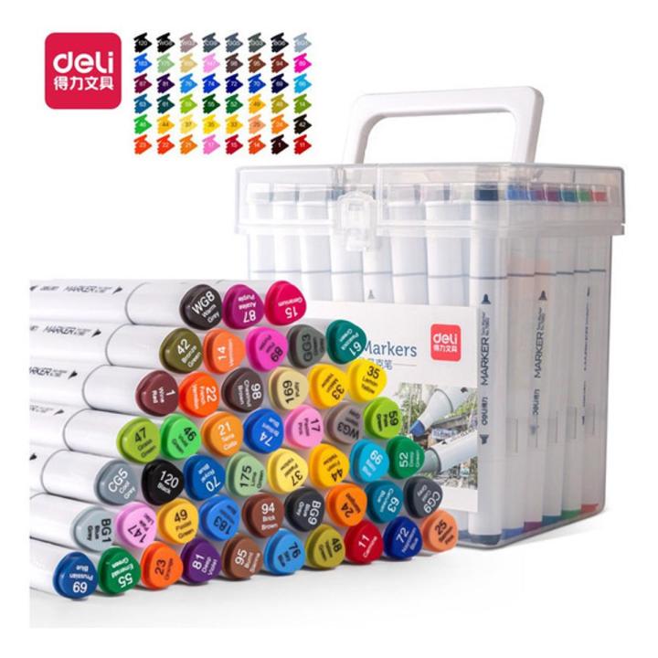 Deli 48 Colors Sketch Markers Set, Double Tipped Fine & Chisel, Markers ...