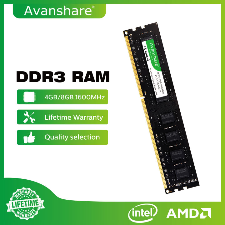 Avanshare DDR3 DDR4 RAM 4GB 8GB 16GB 1333 1600 2133 2400 2666 3200 MHz Desktop Memory Non-ECC ...