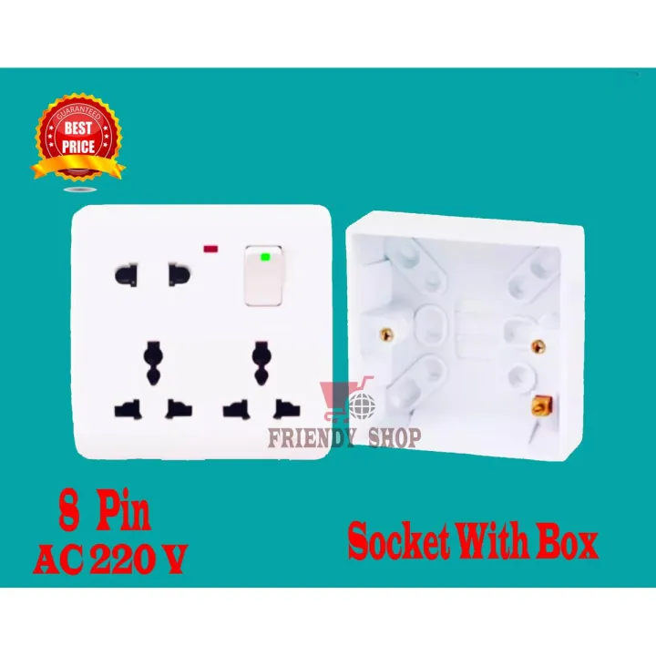 8 Pin Socket With Box Multi Function Universal (220V 250W 16A ) Wall ...