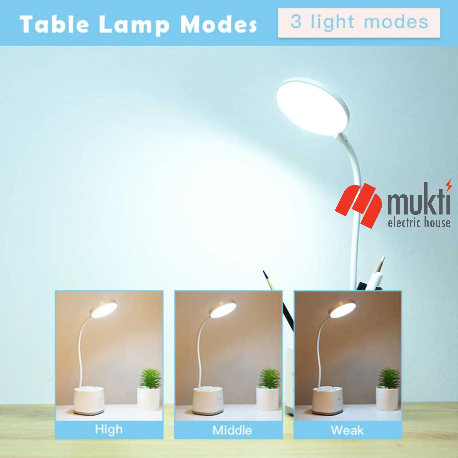 YAGE Rechargeable Table Lamp T109 Model 3 Light Mode Dimmer Touch On ...