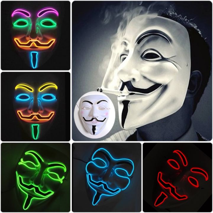Luminous Light Up V For Vendetta Mask Cosplay Guy Fawkes Hacker EL Wire ...