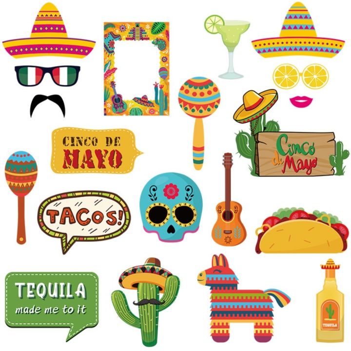 20Pcs Creative Cactus Photo Booth Props Cinco De Mayo Taco Theme Party ...