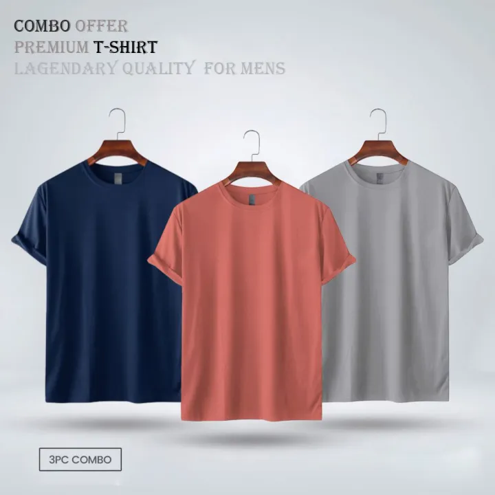 Mens Premium Blank T-shirt -Combo- Brick Red, Navy, Silver 100% cotton ...