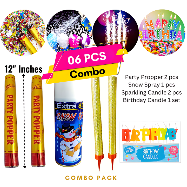 Festive Fun Combo Kit- Party Popper, Snow Spray, Sparkling Candle, and ...