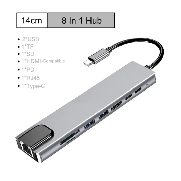 8 in 1 USB 3.0 Hub For Laptop Adapter PC Computer PD Charge 8 Ports ...