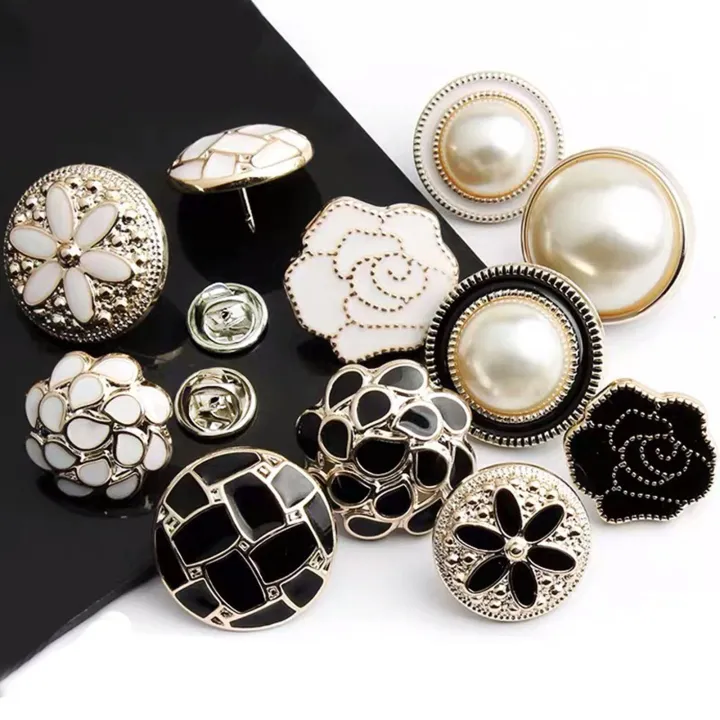 2pcs Enamel Metal Snap Fastener Buttons Adjustable Vintage Pearl Pin ...