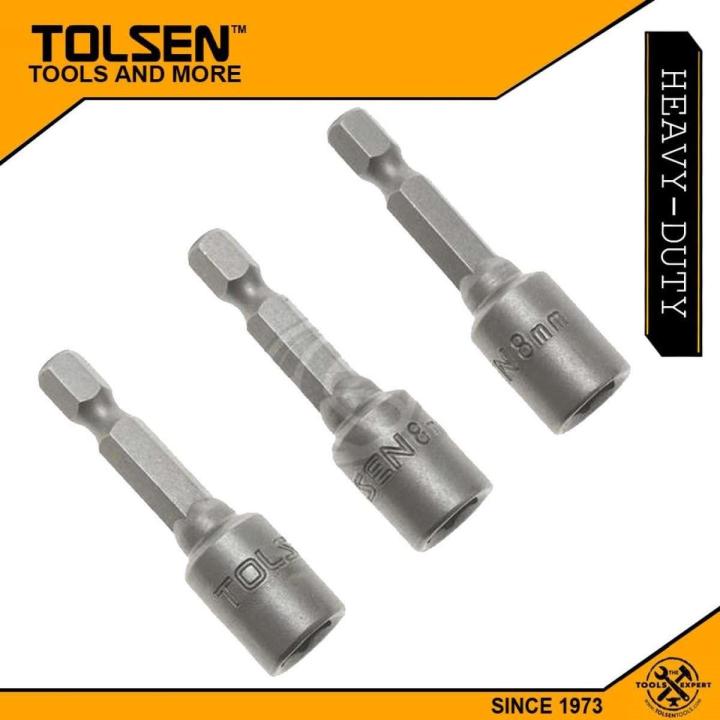 TOLSEN 3pcs Magnetic Nut Socket Set 8mm (Length 48mm) Tek Screw Bits ...