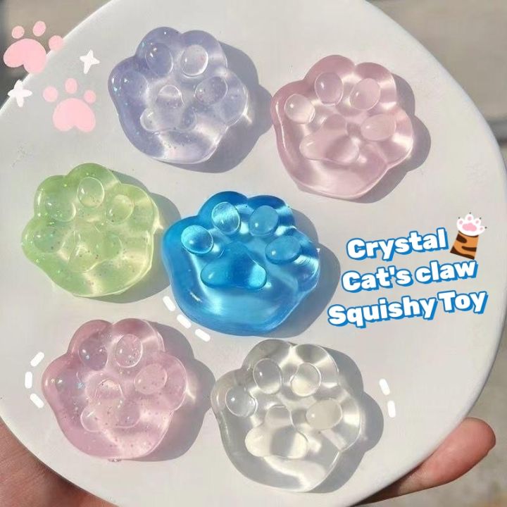 Kawaii Cat Paw Sticky Squeeze Toy Soft Realistic Jelly Glitter Cat's ...