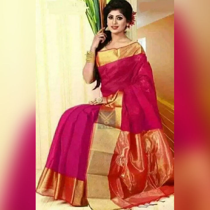 Golden Par Halfsilk Saree For Women - Sari | Daraz.com.bd