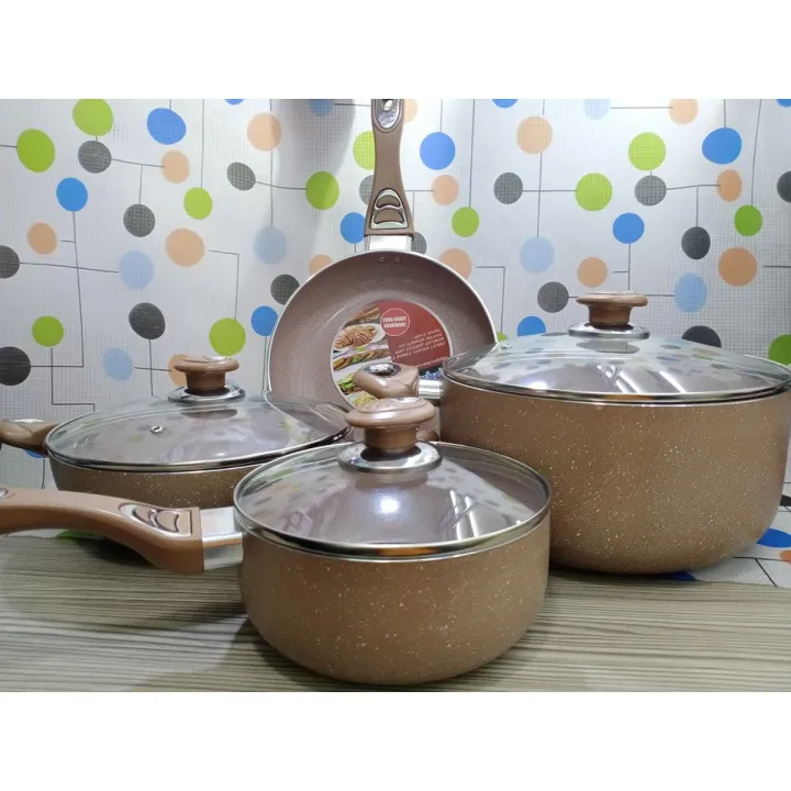 Miyako Non Stick 8 Pcs Cookware Set Marble Coating Layers For Superior ...