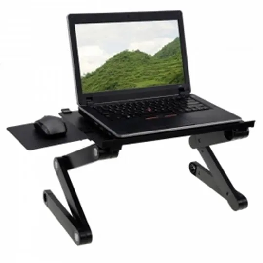 Aluminum Laptop Table With Cooler Hanger - Black Foldable Laptop Stand ...