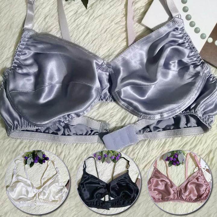【Happy childhood memories】Single Layer Satin Silk Bra Women Girls Ultra ...