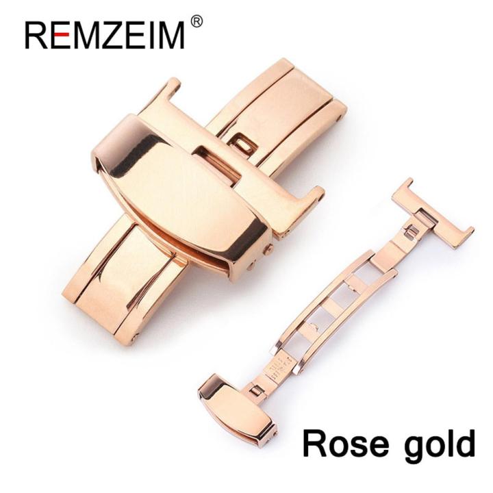 Stainless Steel Solid Double Push Button Fold Watch Buckle Butterfly ...