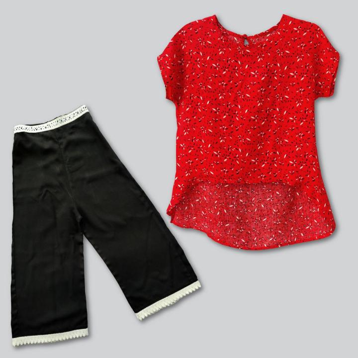 Girls' Printed Fatua & Pant Set Red (GSF1072) | Daraz.com.bd