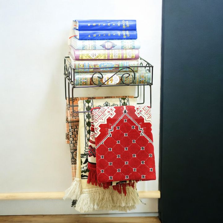 Sturdy Black Metal Wall Mounted Quran Stand and Jaynamaz Shelf ...