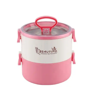 2 Layer stainless plastic food warmer container thermos lunch box ...
