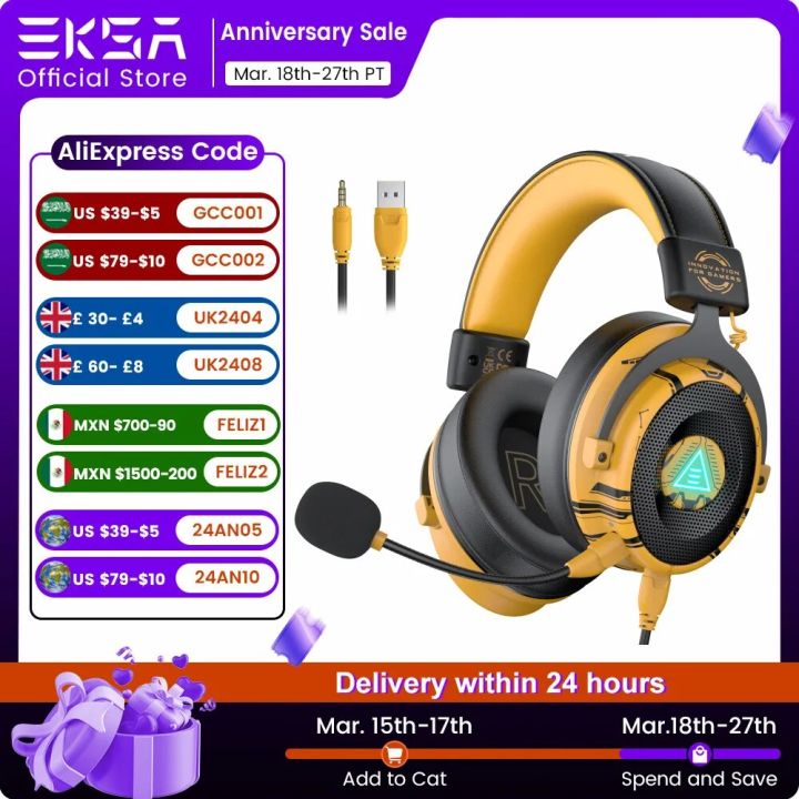 EKSA E900 Pro Upgraded Gaming Headset Gamer 7.1 Surround Wired ...