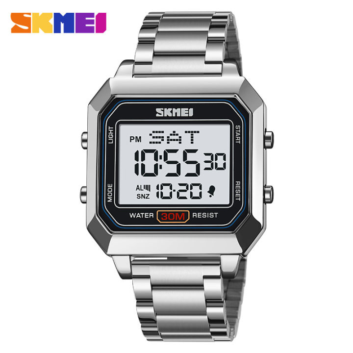 SKMEI Digital Wristwatches for Men Square Steel Sports Waterproof Men's ...