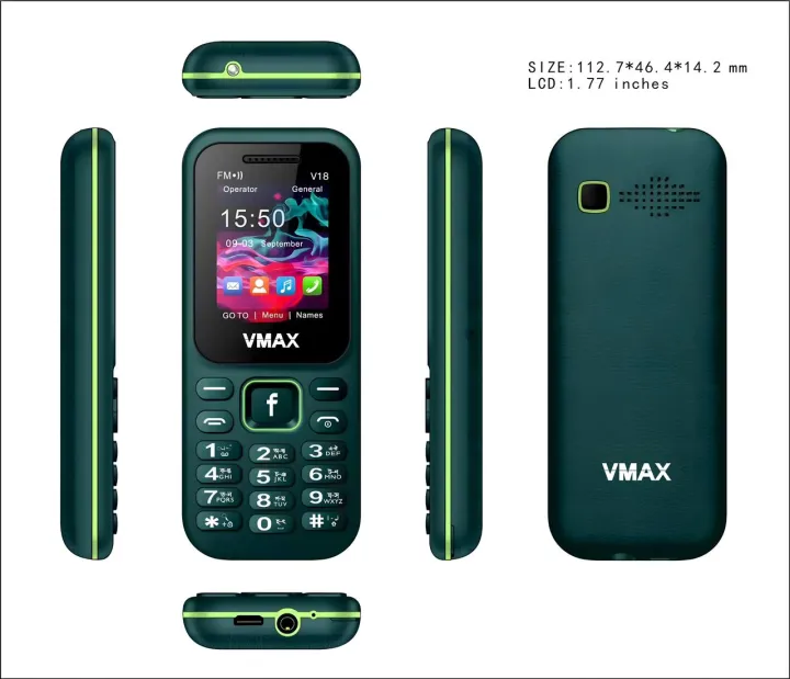 Vmax V18 guru music feature phone with 1 years warranty colour green ...