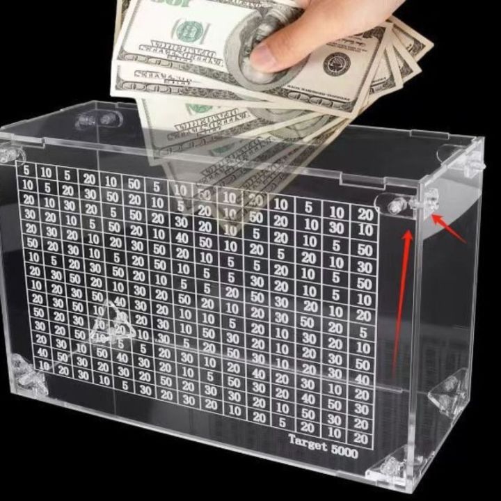 Decorative Reusable Money Box Acrylic Transparent Coin Bills Bank with ...