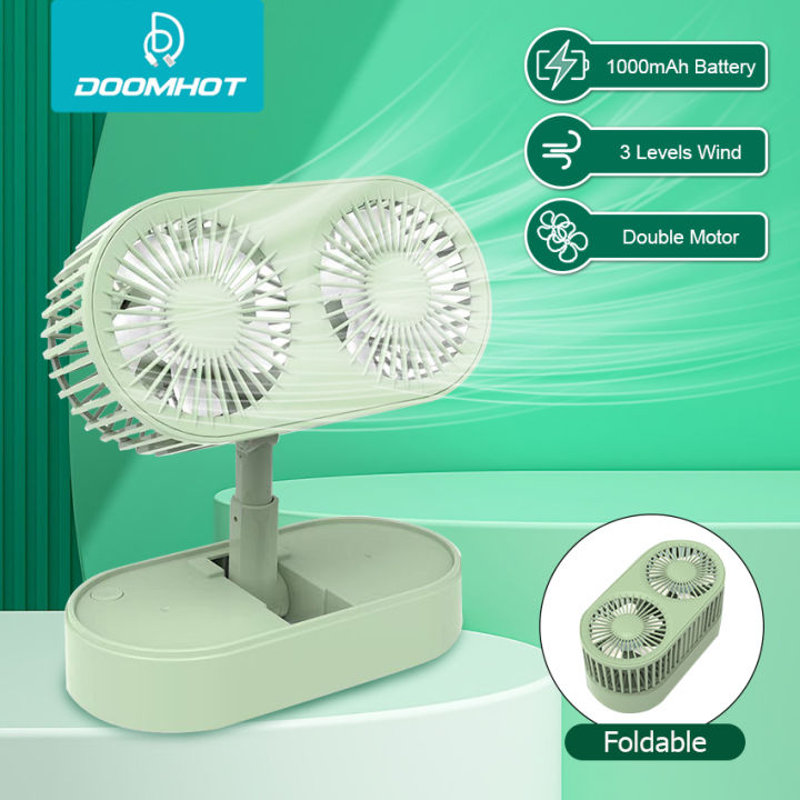 DoomHot Rechargeable Fan Double-Head Fan Desktop Electric Fan Mute ...
