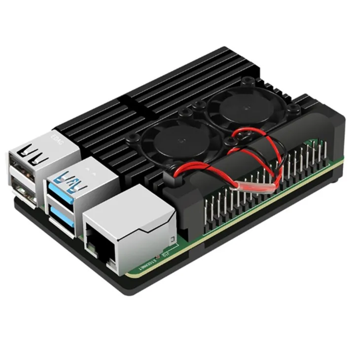 for Raspberry Pi 4 Aluminum Case with Dual Cooling Fan Metal Shell ...