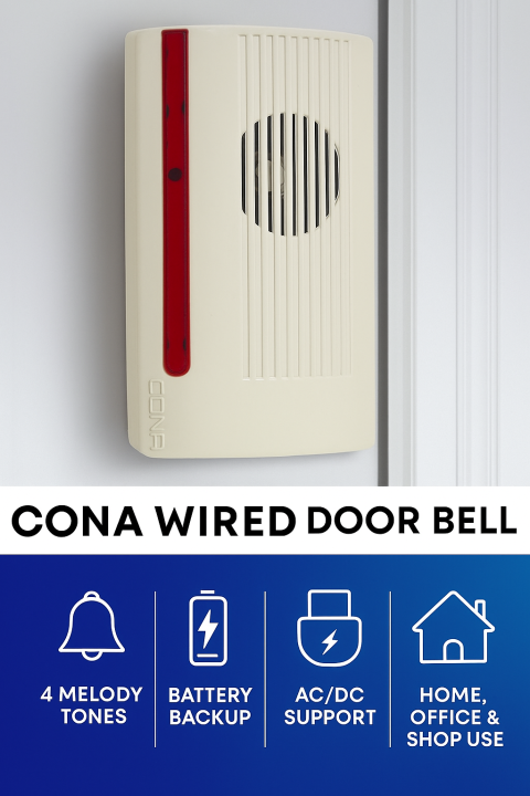 Cona Wired Door Bell | AC/DC Power Support | Battery Backup | 4 Melody ...