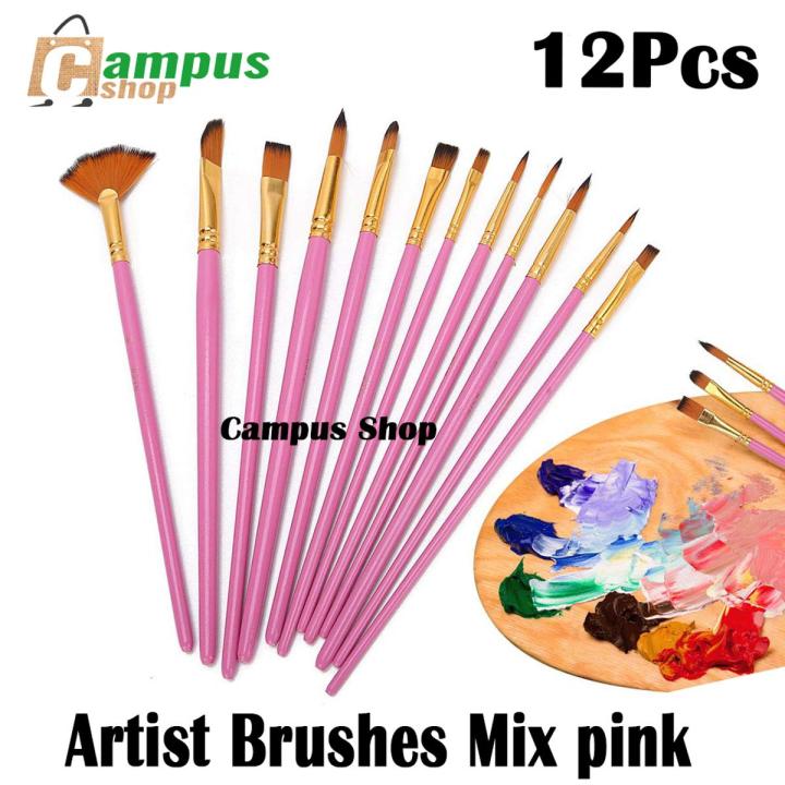 Keep Smiling Artist Brushes 12pcs Mix pink color brush set for artists ...