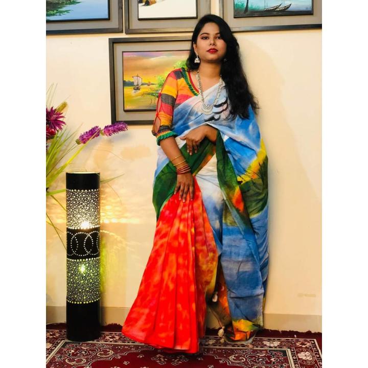 Exclusive Designer Hand Print Resom silk Saree / Resom suti Saree Super ...