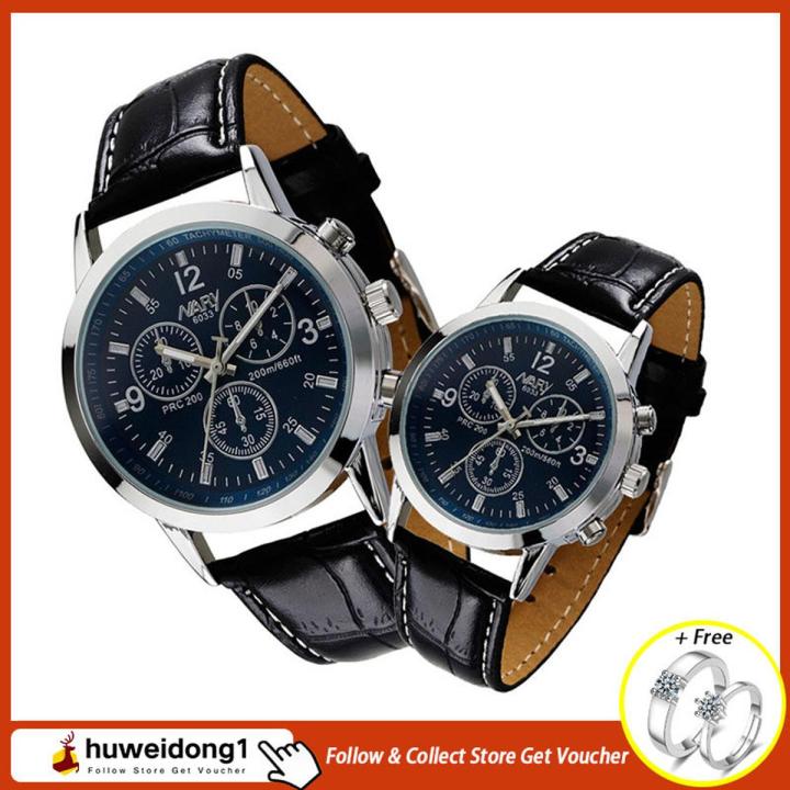 Nary 1 Pair Couple Watches Waterproof Leather Strap Fashion Casual ...