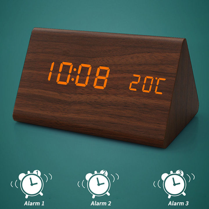 Digital Clock LED Wooden Alarm Clock With Temperature Display Table ...