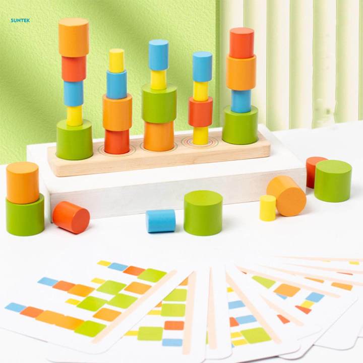 Wooden Stacking Games Cylindrical Balance Beam Toy Multicolor Parent ...