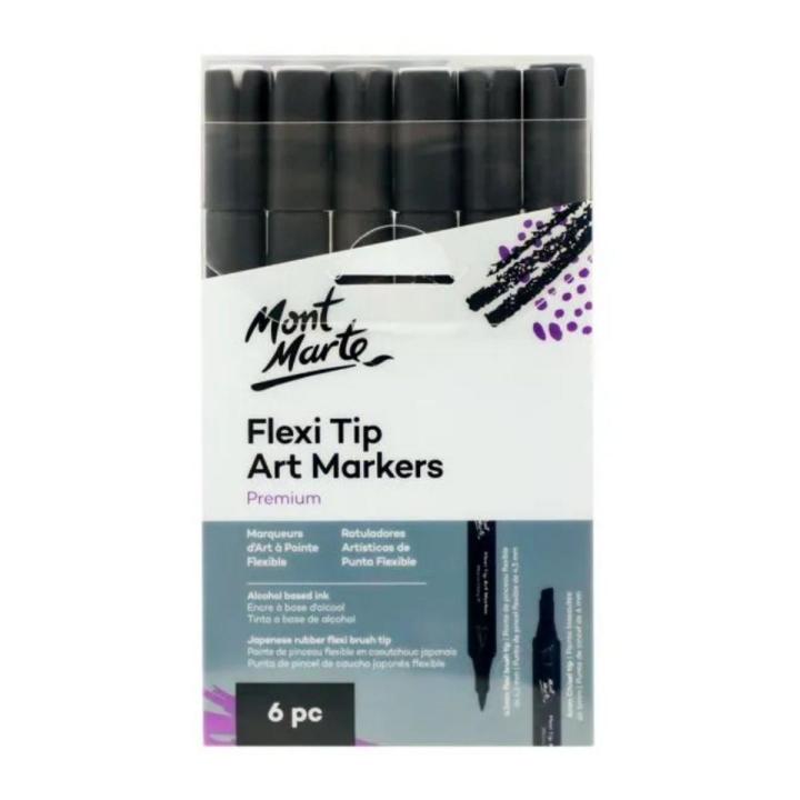 Mont Marte Premium Flexi Tip Alco. Art Markers 6pc - Grey Tones | Daraz ...