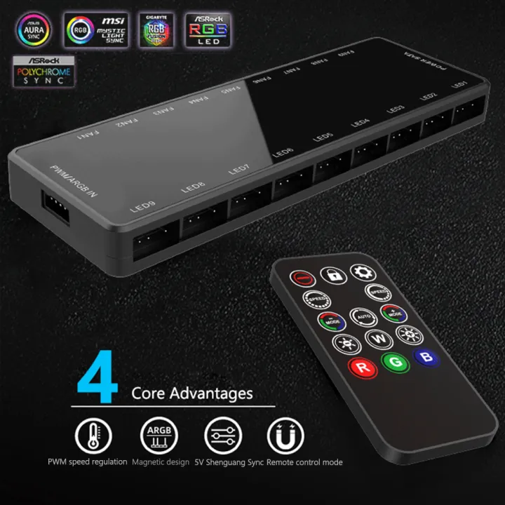 ARGB Controller for pc 1 To 9 Hub Remote Control 5V 3 Pin Cooling Fan ...