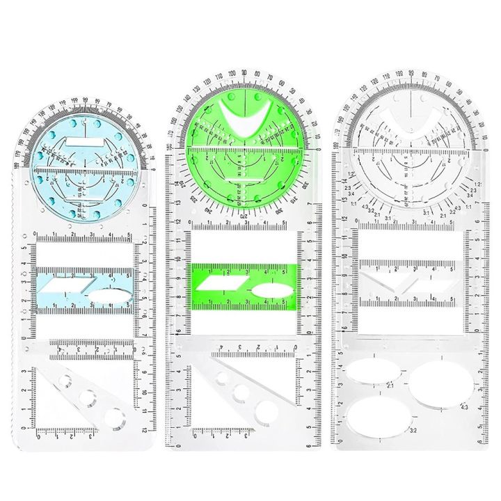 3PCS Multifunctional Geometric Ruler Geometric Drawing Ruler ...