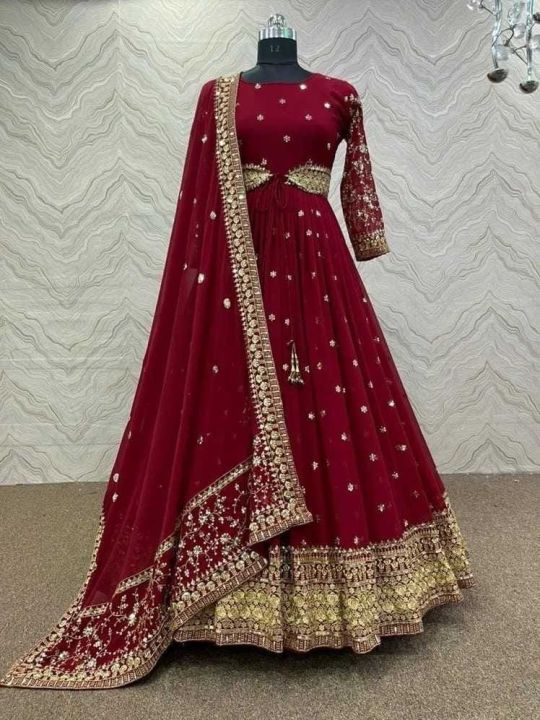 Exclusive Design Embroidered Semi-Stitched Dress With Work gown Indian ...