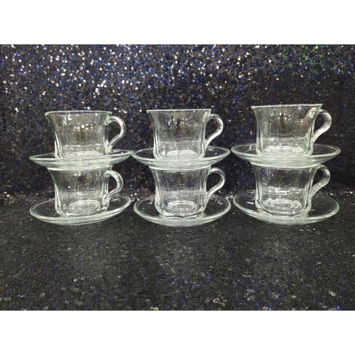 Tea cup and Saucer / Glass Transparent Round Tea Cup 6 pieces and ...