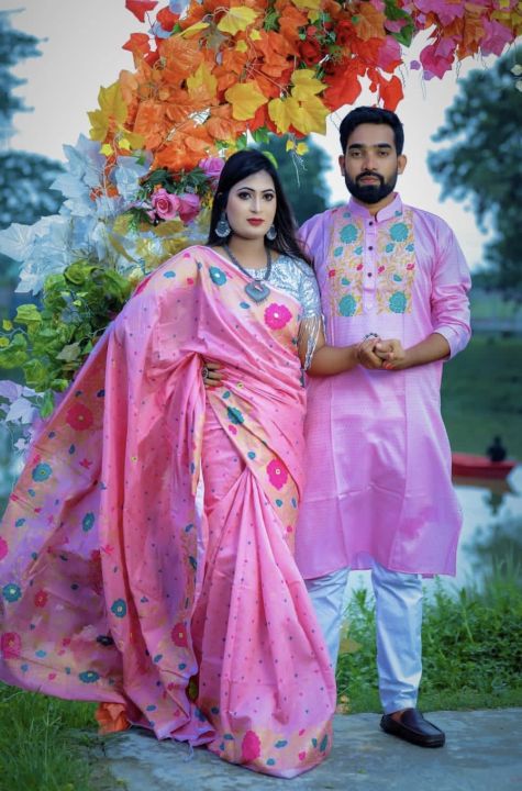Upscale Need - Dhupiyan Silk Sharee and Cotton panjabi For Combo Couple ...
