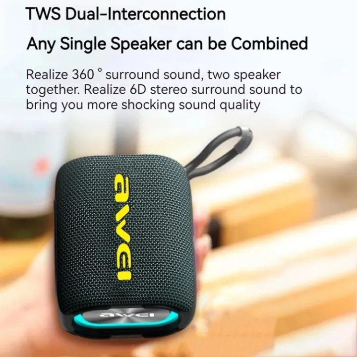 Awei Y382 Portable Bluetooth Speaker IPX7 Waterproof Mini Wireless Speaker Stereo Sound ...