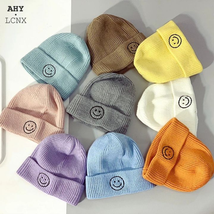 Baby Hat Solid Color Boy Girl Cartoon Smile Embroidery Winter Kids ...