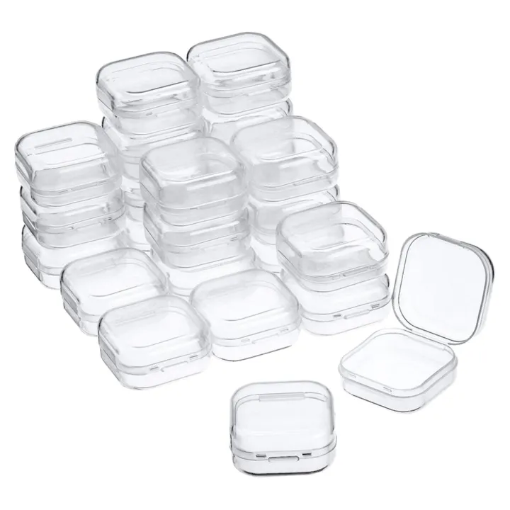 24Pcs Small Clear Plastic Beads Storage Containers Box with Hinged Lid ...