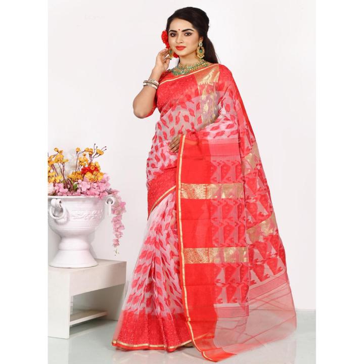 Chili Red Color Saree for Women (Jamdani Silk-Cotton Saree) | Daraz.com.bd