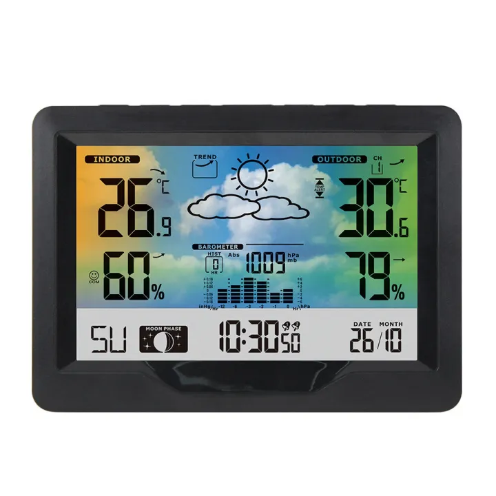 Wireless Weather Station Clock Digital Indoor Thermometer Hygrometer ...