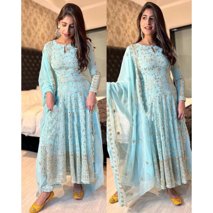 weightless georgette computer Embroidery work kaftan gown with inner ...