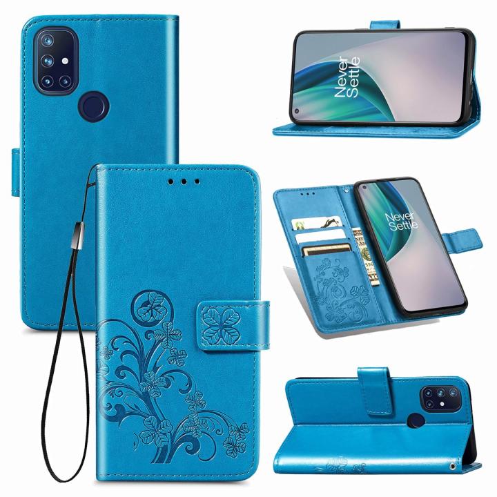 For One Plus Nord N10 5G Four-leaf Clasp Embossed Buckle Mobile Phone ...